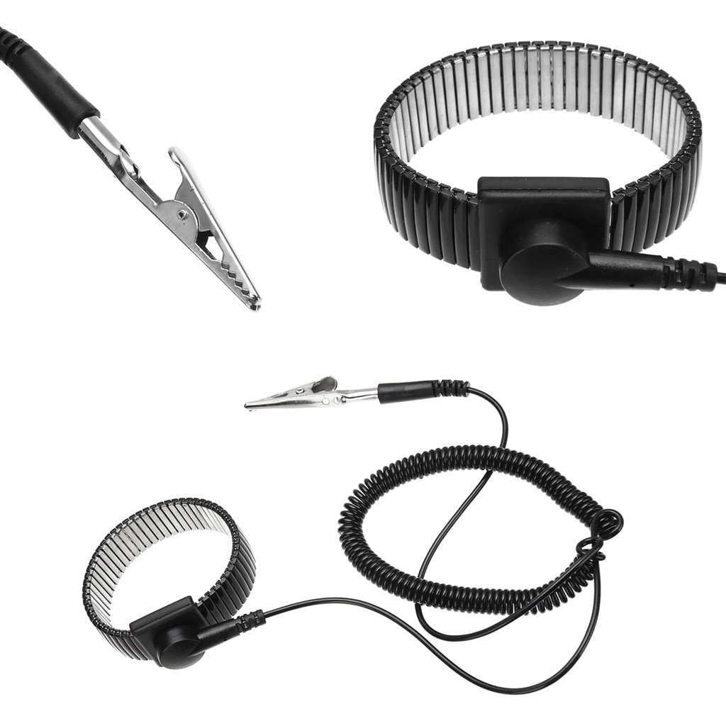 Black Metal Ring Anti Static Ground Wrist Strap Band ESD Discharge Cord ...