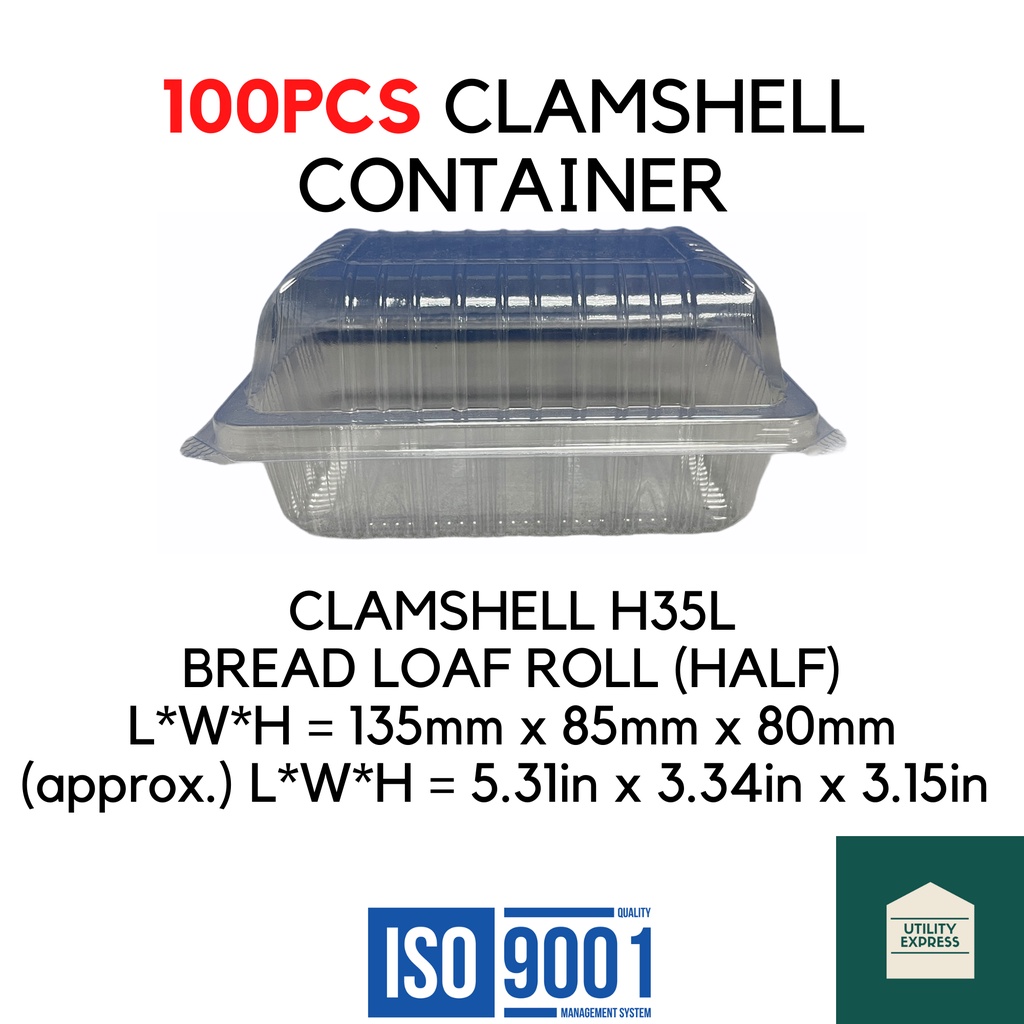 [100pcs] Clamshell [Half Bread Loaf Roll - H35L] 5.31" x 3.34" x 3.15 ...