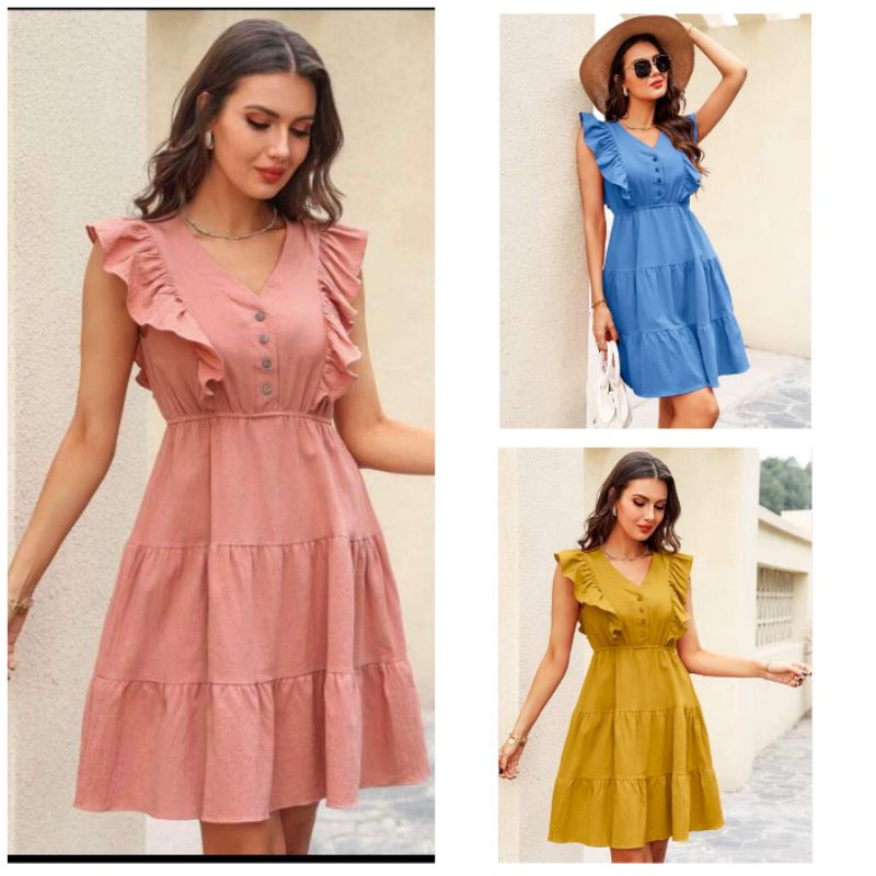 T1216 Plain Raffles Dress (FIT T0 M, LARGE) | Shopee Philippines