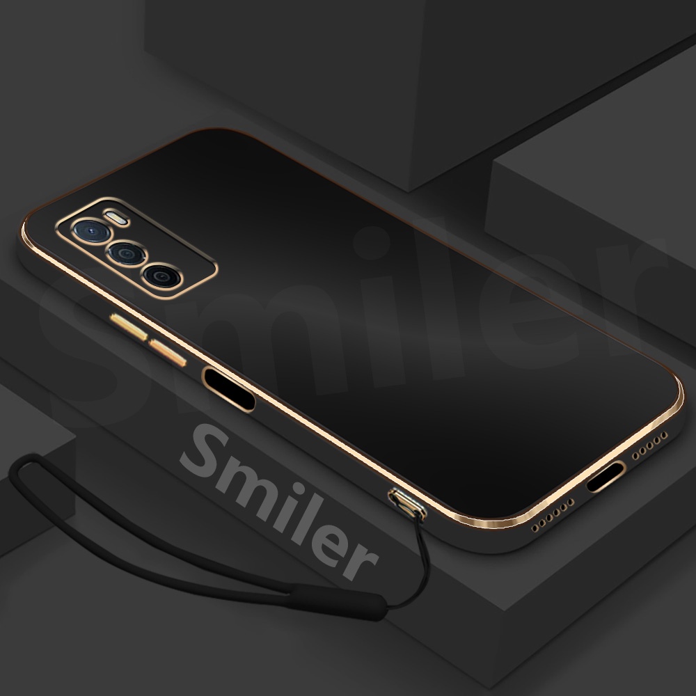 For OPPO A16 A16s Electroplated Straight Edge Case with Lanyard ...
