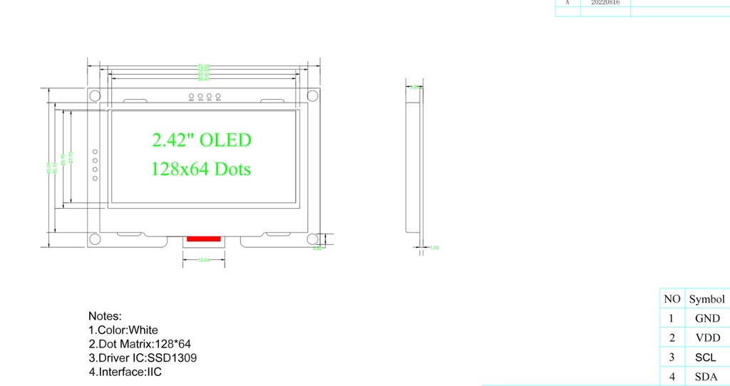 2.4" 2.42 inch 128x64 OLED LCD Display Module SSD1309 12864 7 Pin SPI/IIC I2C Serial Interface ...
