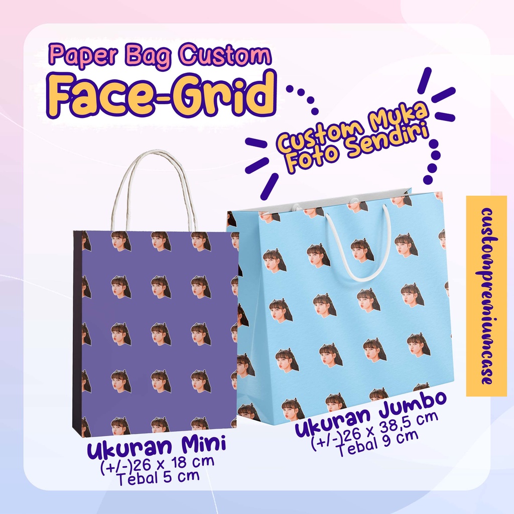 Custom FACE-GRID Paper Bag with Your Own Photo FACE - Available in ...