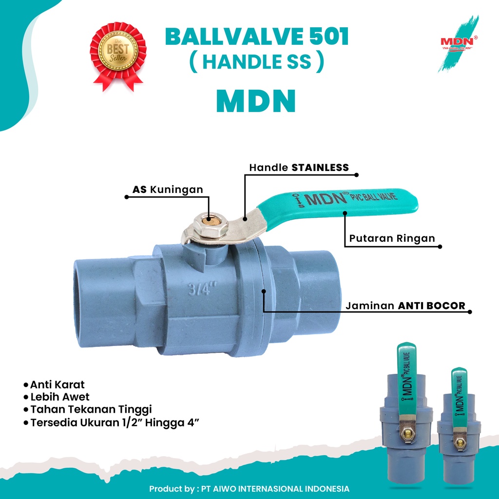 Ballvalve MDN Type 5001 STAINLESS HANDLE Size 4''/ BALL VALVE/STOP ...