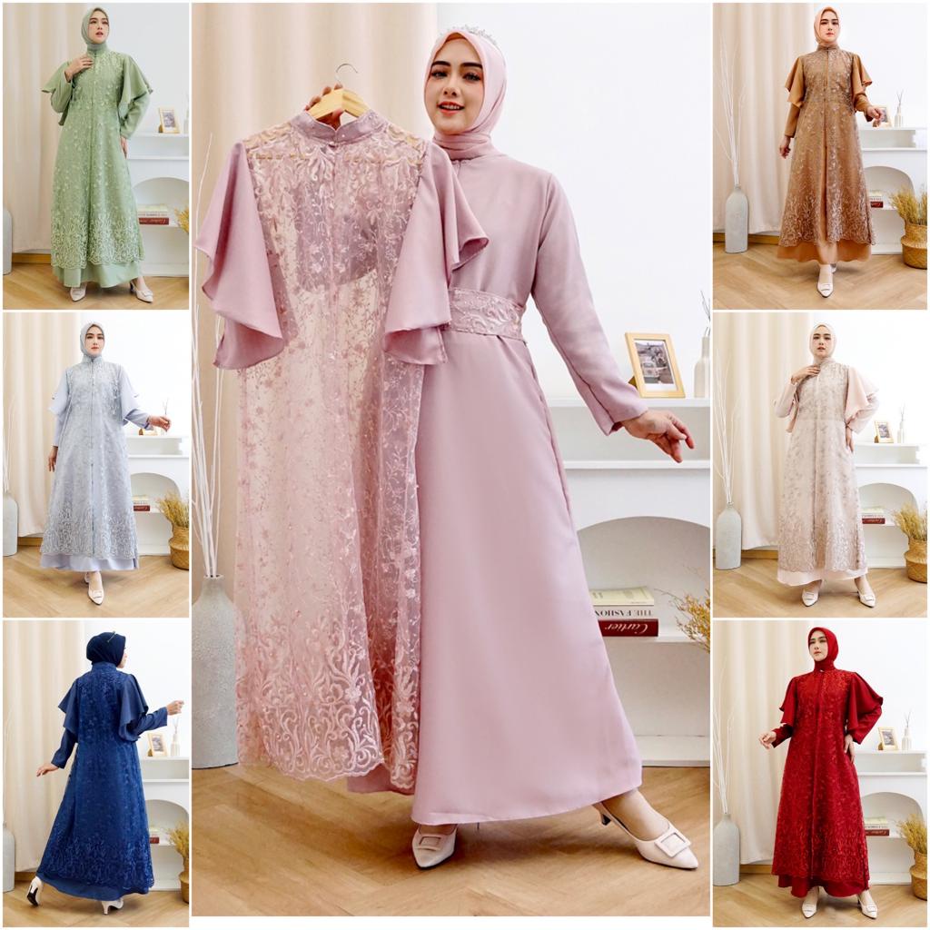 2in1 GEORGINA DRESS INNER+OUTER PREMIUM/FREE BELT/SET GAMIS MAXI DRESS ...