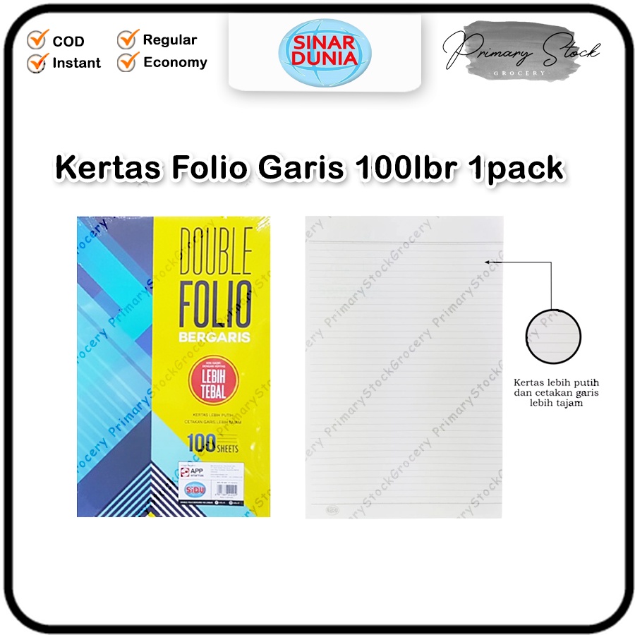 Lined Double Folio Paper Side 1 Pack 100 Sheets Rim Sinar Dunia ...