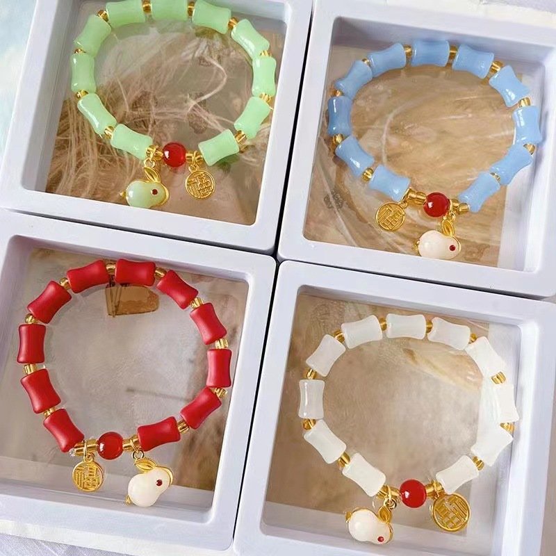 Fashion Crystal Beaded Rabbit Good Luck Bracelet Adjustable Bangle ...