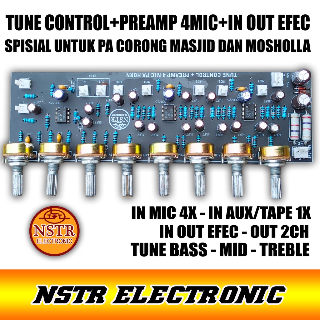 Tune CONTROL BASS MID TREBLE +PREAMP 4MIC + AUX IN+ IN OUT EFEC FOR TOA ...