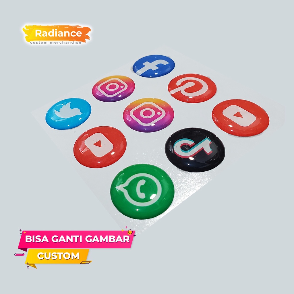 Sticker sosmed icon logo cutting Embossed 3D emblem Can custom Social ...