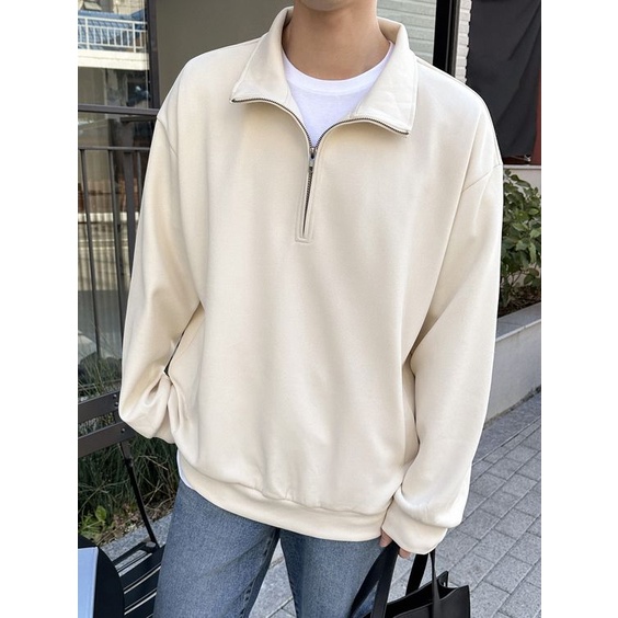 Sweater Half Zip Polos Beige Casual Premium/Halfzip Sweatshirt Basic ...
