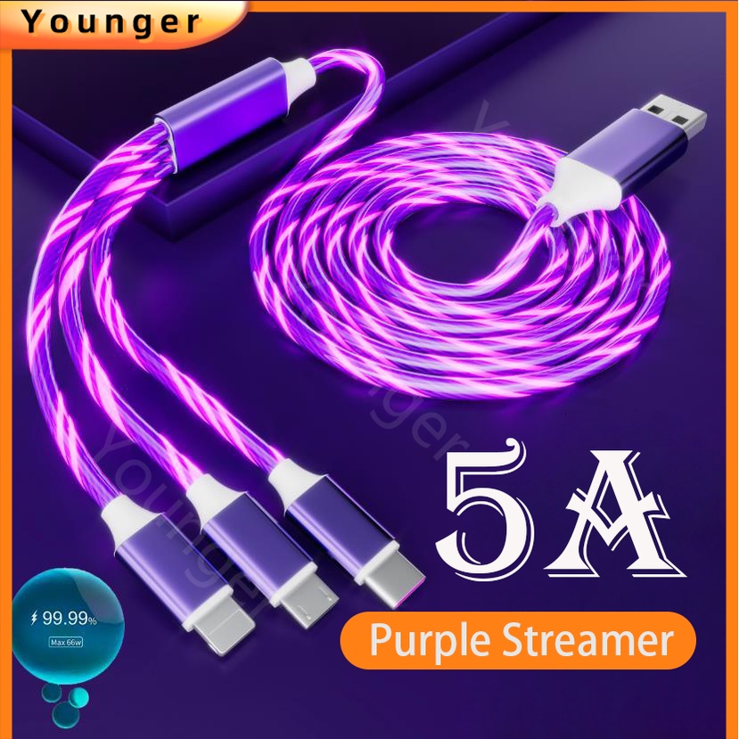 New Arrive 2Meter 3 In 1 LED Flowing Light USB Cable 1.2M Fast Charging ...