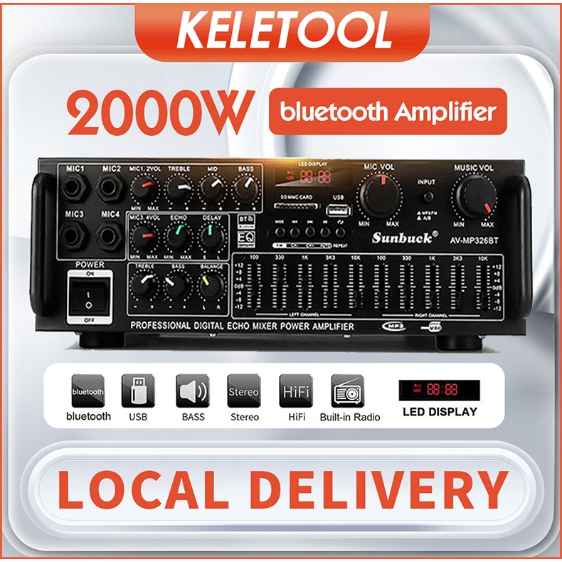 2000W 220V bluetooth 2.0 Channel Audio Power HiFi Amplifier Stereo ...