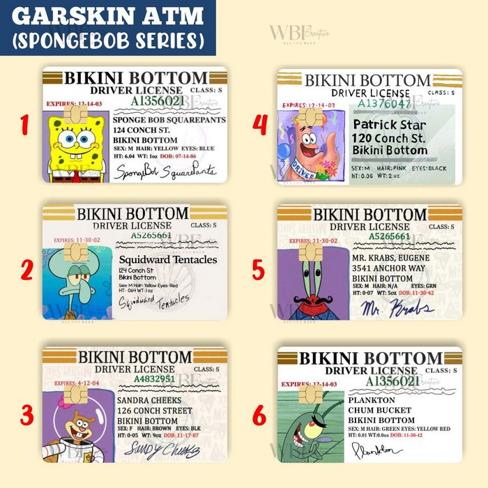 SKIN ATM STICKER GARSKIN ATM ( SPONGEBOB DRIVER LICENSE MOTIF) | Shopee ...