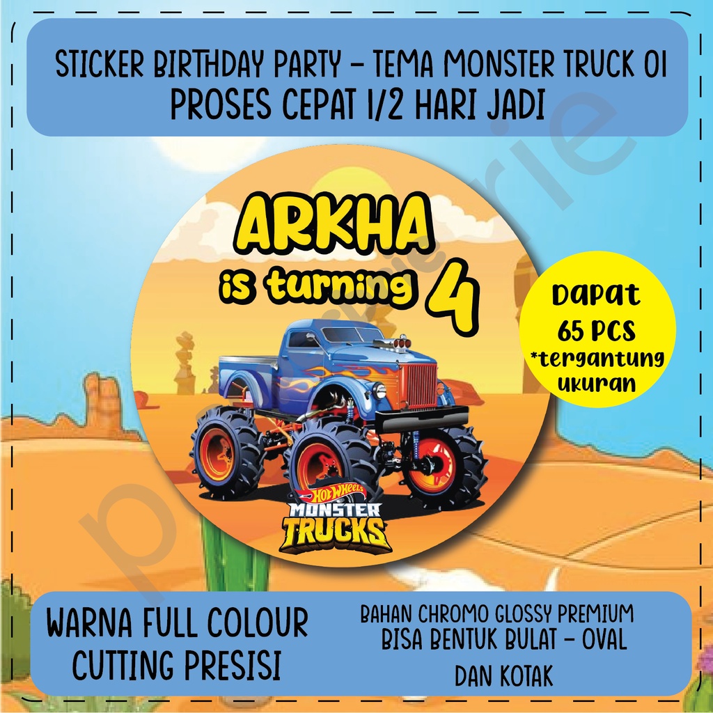 Monster Truck Sticker Labels 01 - Children's Birthday Stickers, Hampers ...