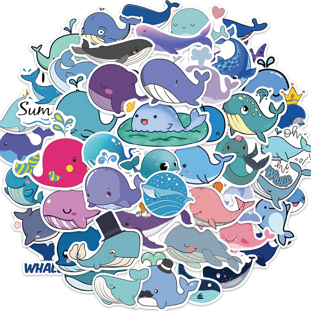 50PCS Cute Cartoon Whale Stickers Kawaii Animals DIY Toys Car ...