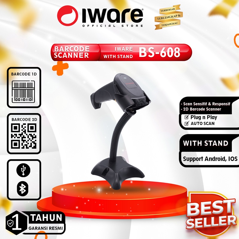 Barcode Scanner 2D iware BS-608BT BS-609BT Android Ios Stand | Shopee ...