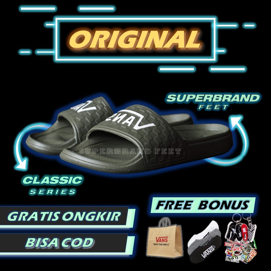 Vans Slipper Slide On Emboss Checkerboard Olive Green Original Original ...