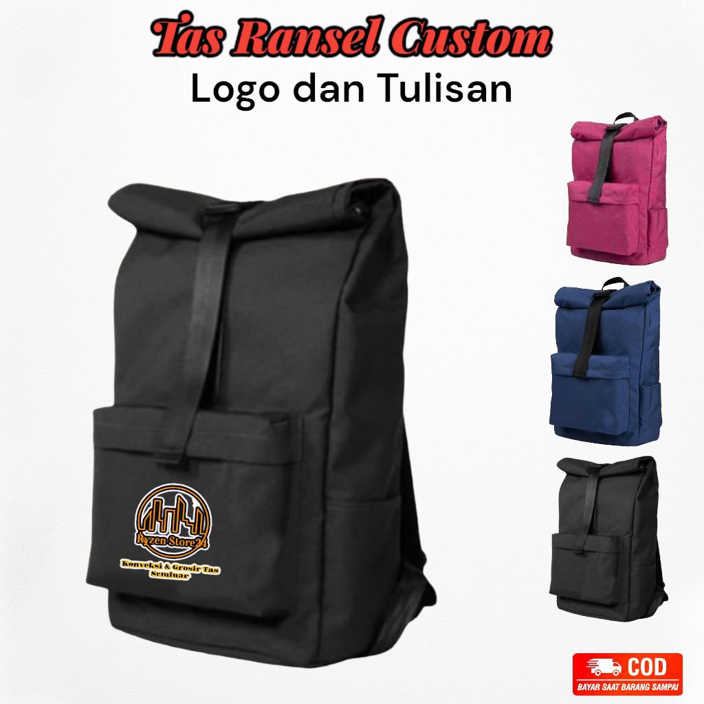 Roll Top Backpack Men Women Can Custom Screen Printing | Shopee Philippines