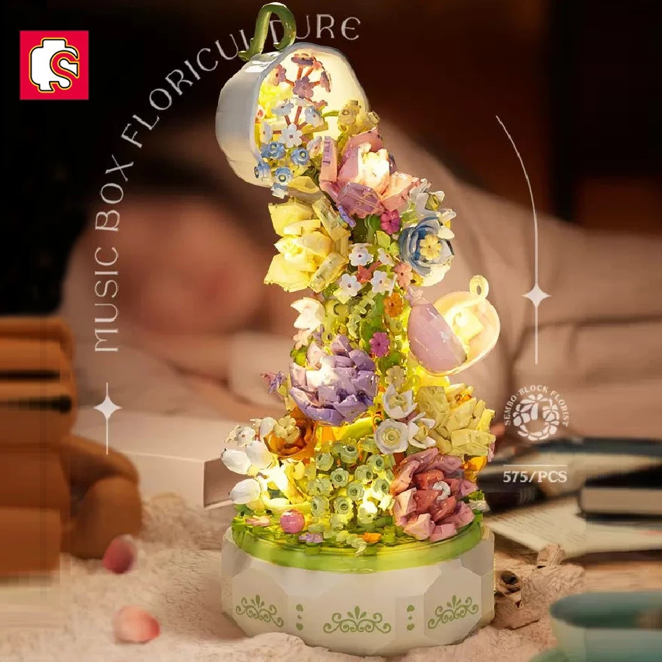 SEMBO BLOCK 575pcs Teacup Flower Lighting Music Box Building Block Home ...