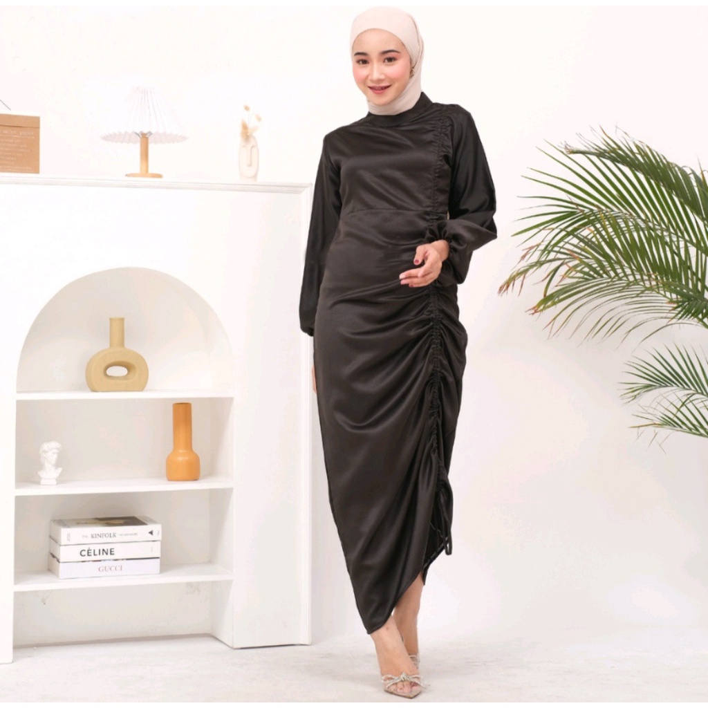 Satin silk Dress import satin Drawstring Dress Women casual hangout ...