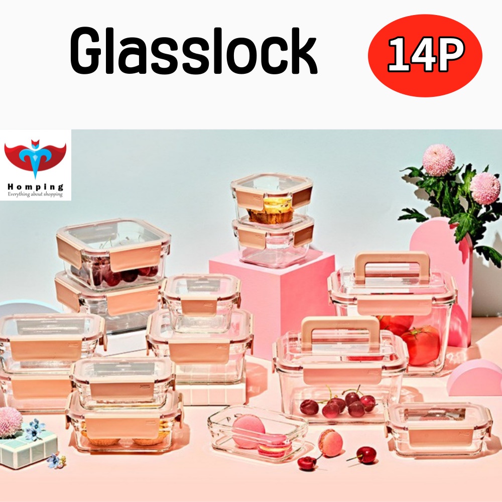 [Glasslock] Home Set Pink 14pcs Gift Set / Korea Stylish Glass Food ...