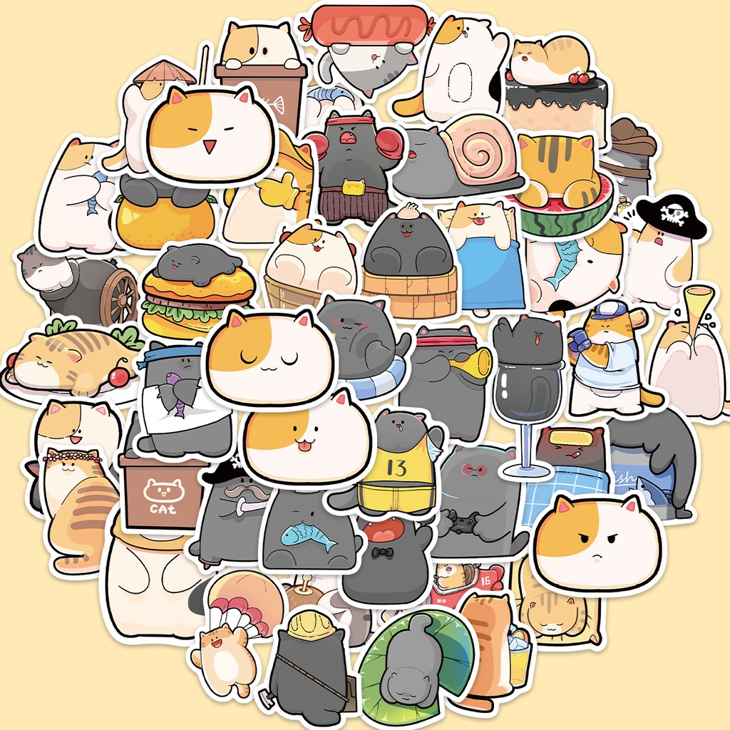 50pcs Cartoon Cute Funny Cat Animal Stickers Bike Book Helmet Luggage ...