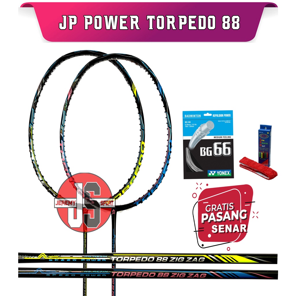Badminton Racket - Badminton JP Power Torpedo 88 Zig Zag Original 35 ...