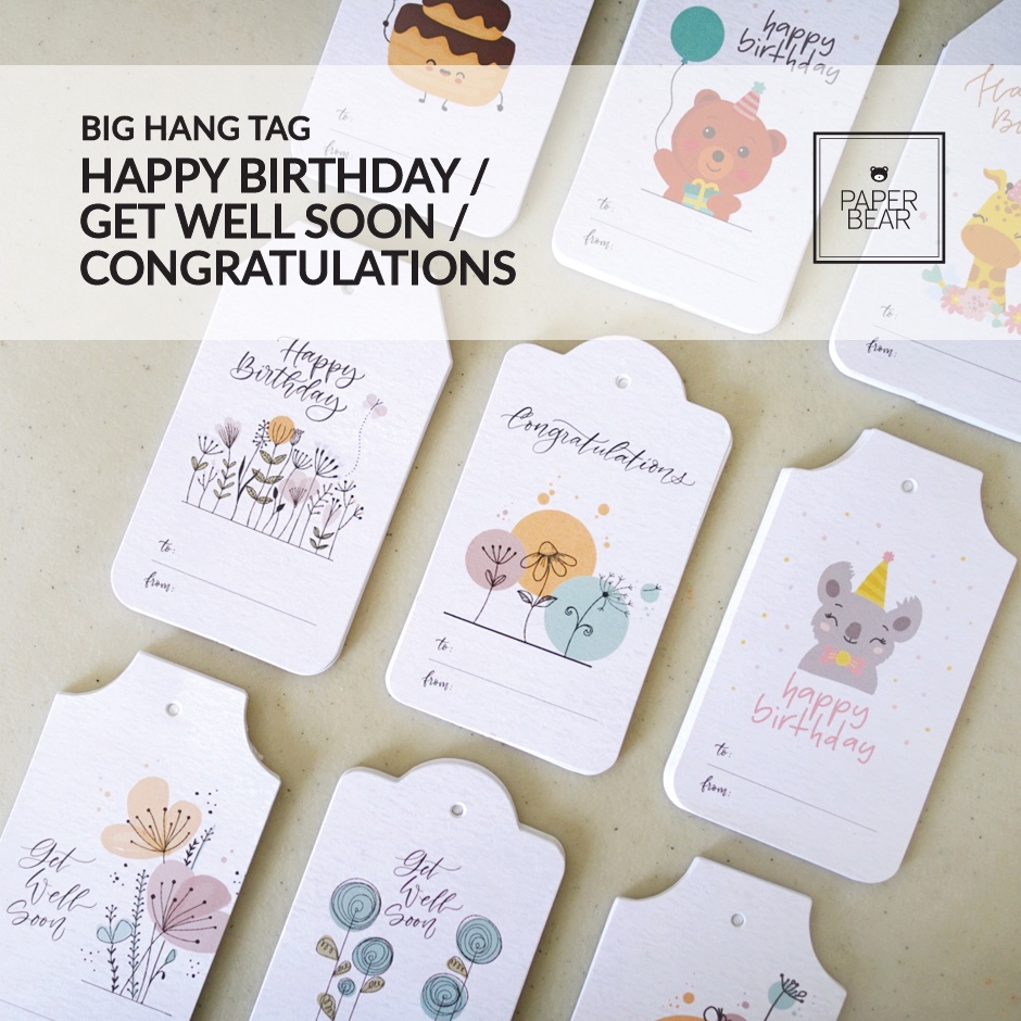 Large Hang Tag HAPPY BIRTHDAY / GET WELL SOON / CONGRATULATIONS ...