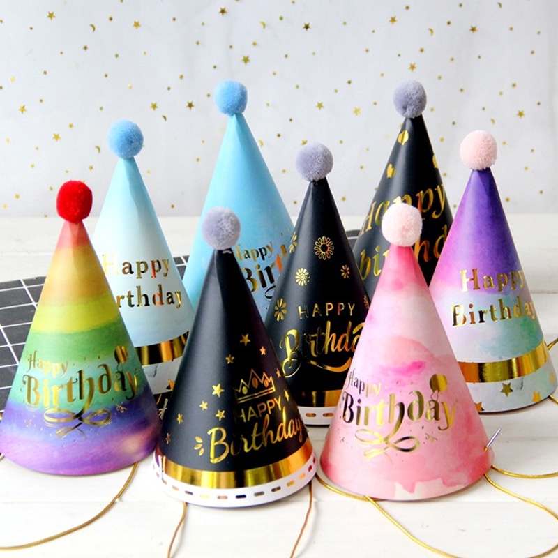 Birthday Hats Kids Boy Girl Black Birthday Party Decorations Happy ...