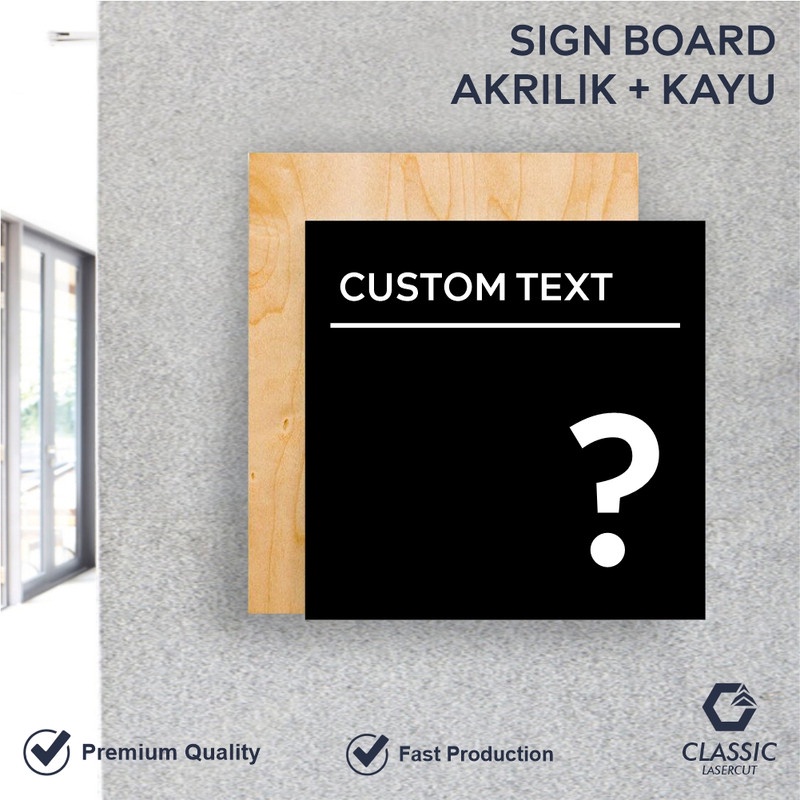 KAYU Acrylic Sign Board + Embossed Wood "Custom Text" 25 x 25cm ...