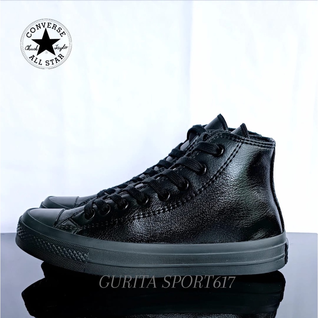 Men's Leather High Converse Shoes | All Star Full Black | Shopee ...
