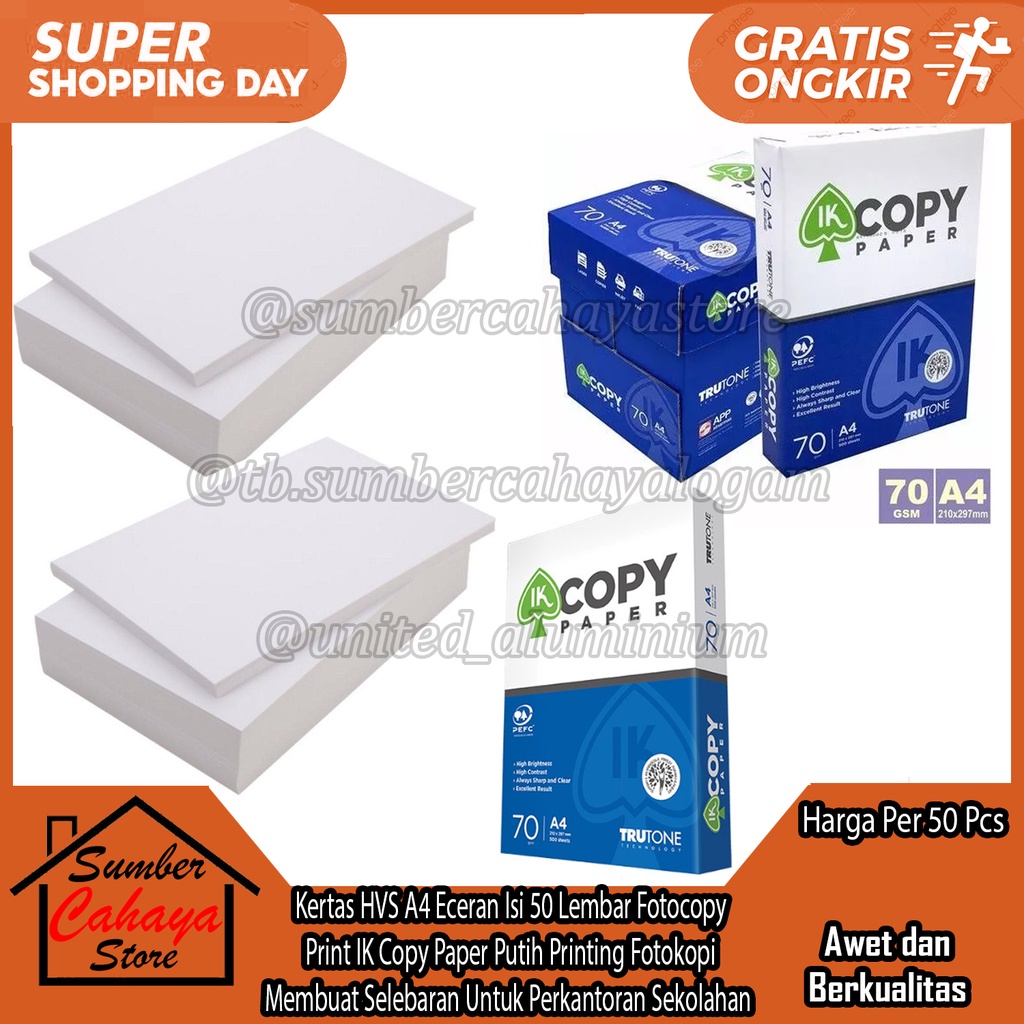 HVS A4 Paper 70 Gram Gr Retail Contents 50 Sheets Lmbar Printing ...