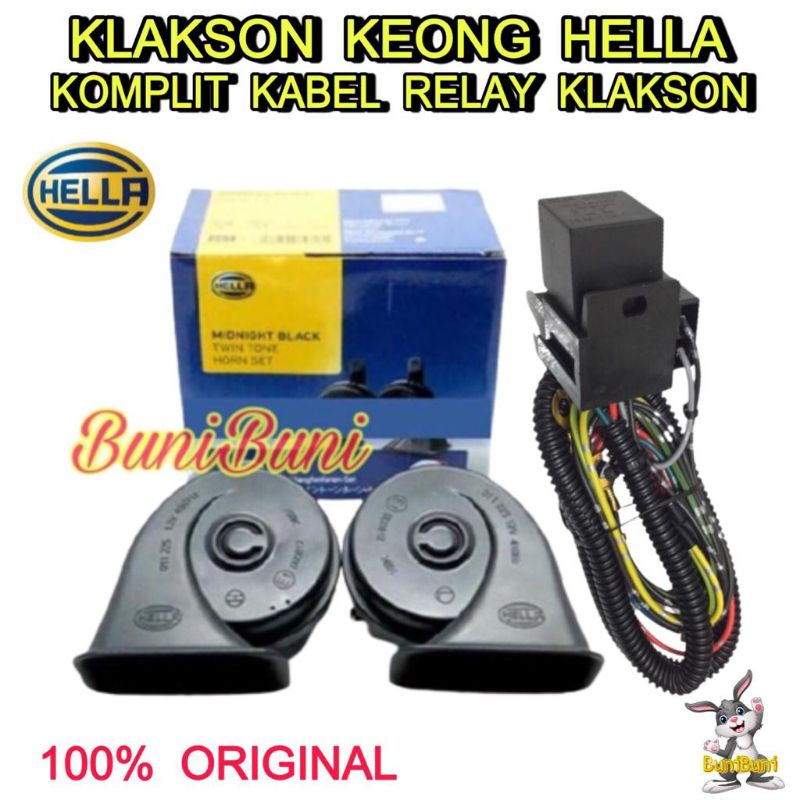 Original Black HELLA Snail KLAKSON Complete with Relay Cables for 12 ...
