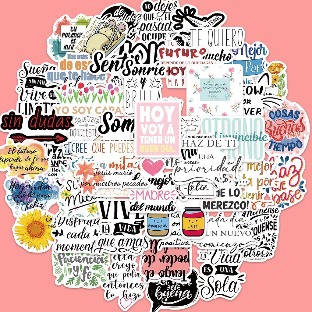 50pcs Spanish Inspirational Motivational Phrases Stickers Skateboard ...