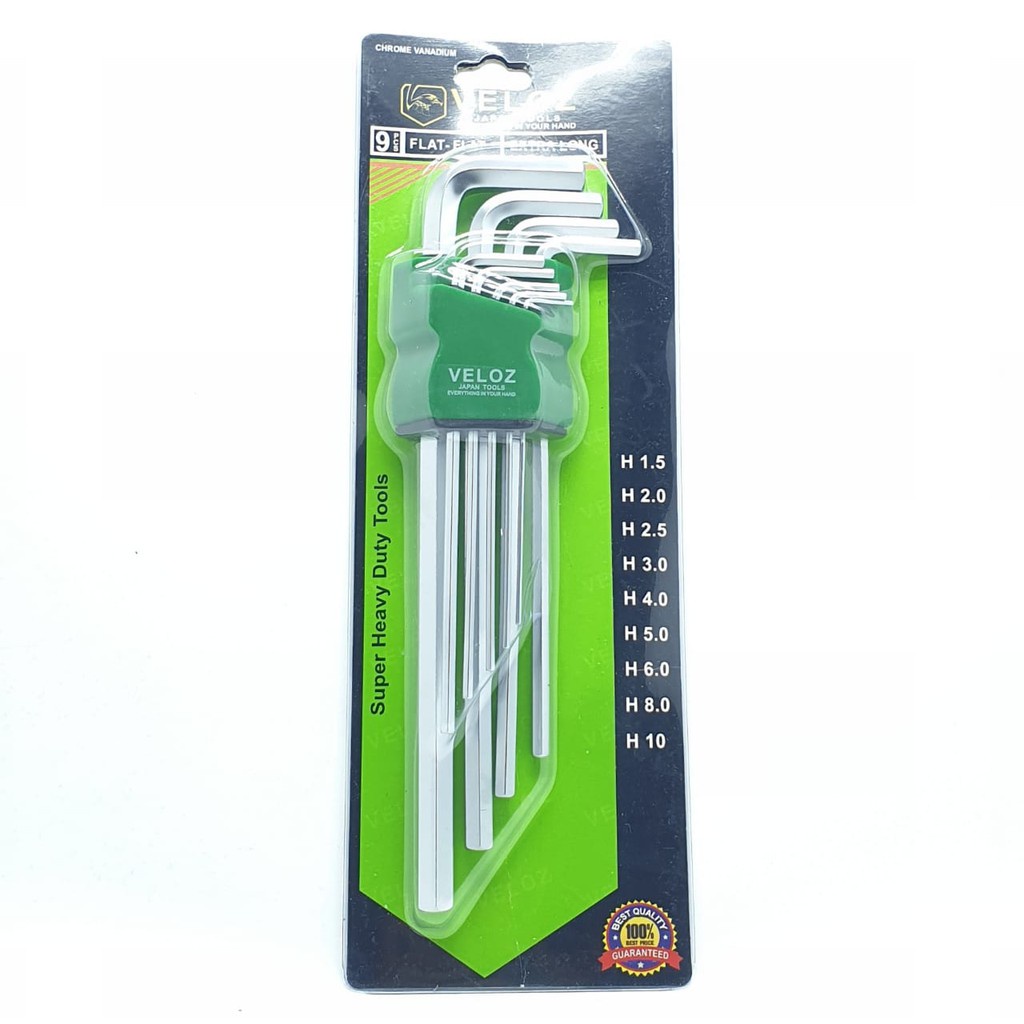 Veloz FLAT Premium L-Wrench/ Set of 9 FLAT Hex Chrome Vanadium Steel ...