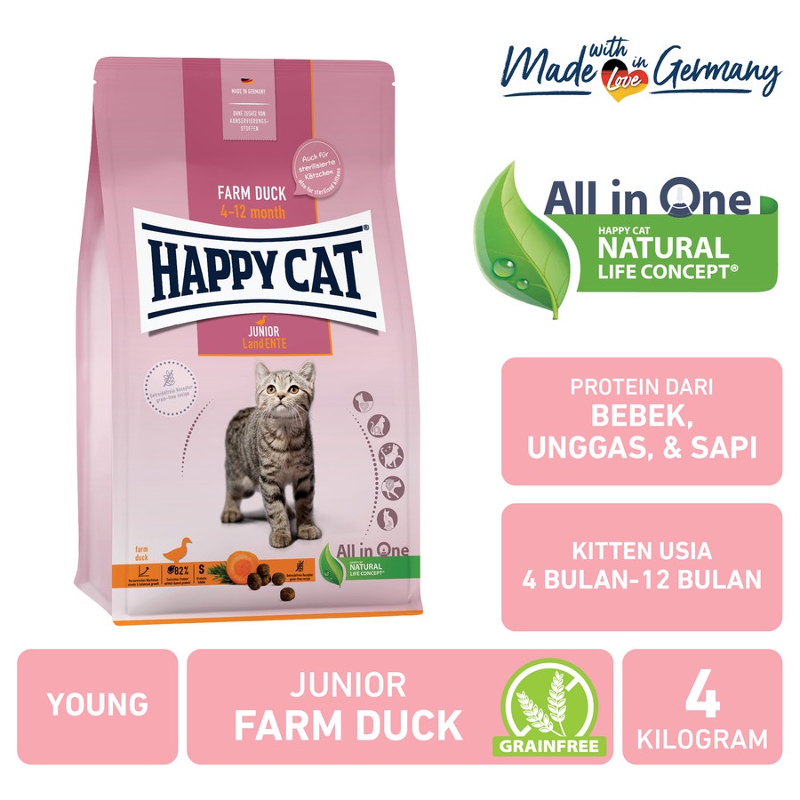 Happy Cat Young Junior Farm Duck Kitten Food 4kg | Grainfree | Shopee ...