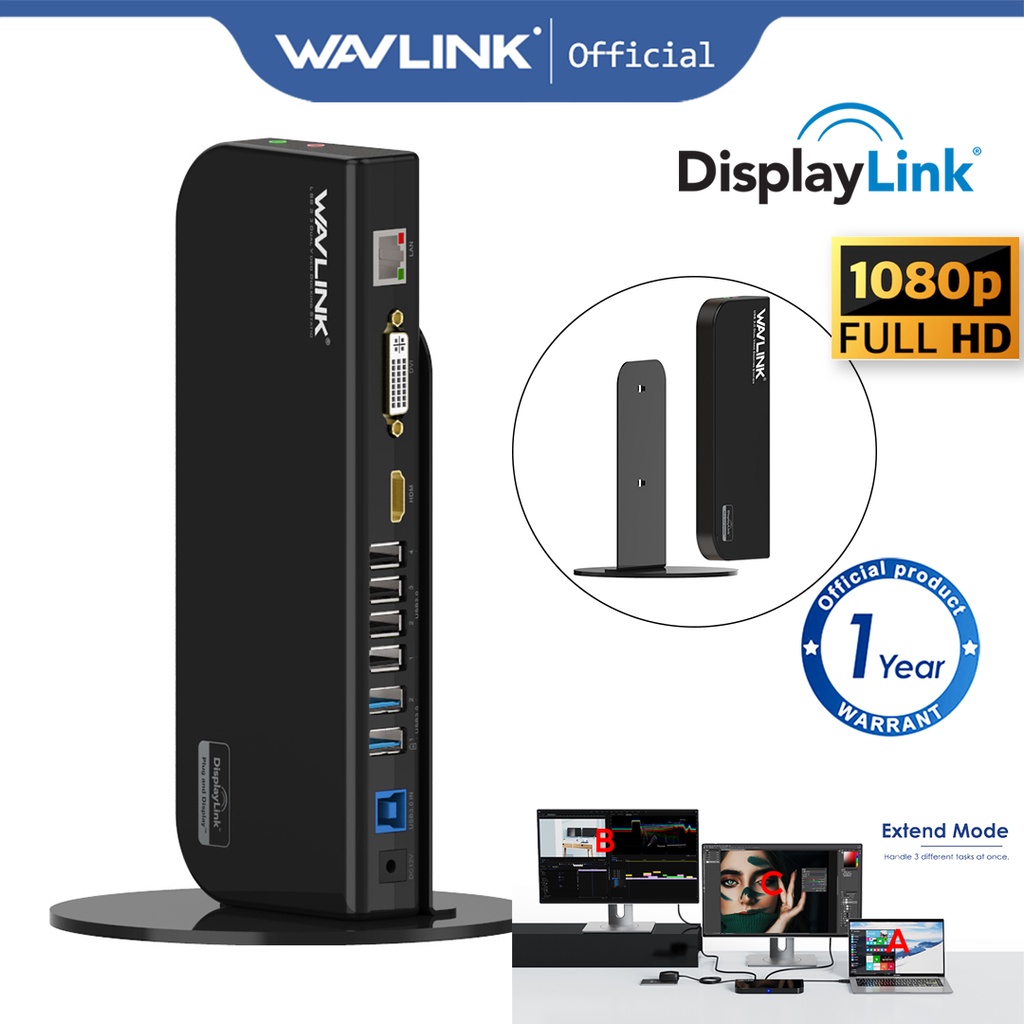 Wavlink Universal Docking Station USB 3.0 HUB with Displaylink 2K Dual ...