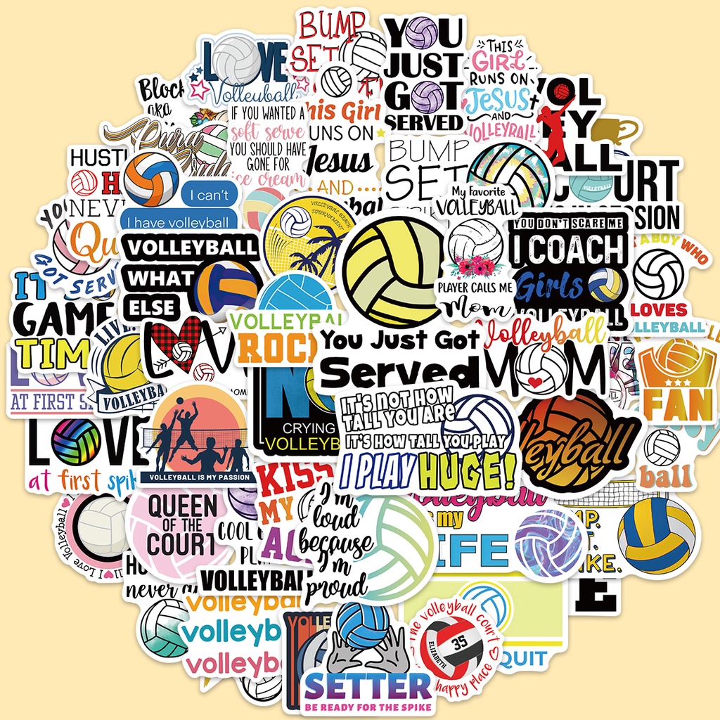 50pcs Cartoon Volleyball Stickers Cool Graffiti Waterproof Kids DIY ...