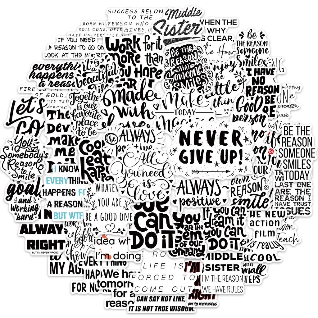 50pcs Black And White Inspirational Text Stickers Graffiti Skateboard ...