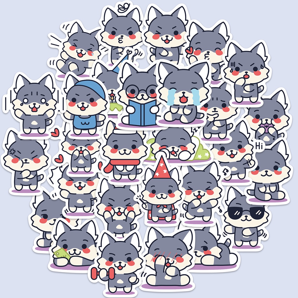 28pcs Cartoon Cute Wolf Kawaii Stickers DIY Aesthetic Skateboard Guitar ...