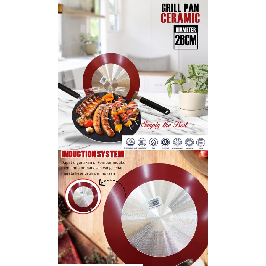 Grill Pan Ceramic / Teflon Non-Stick 26 cm Venice Satay Flat Pan for ...