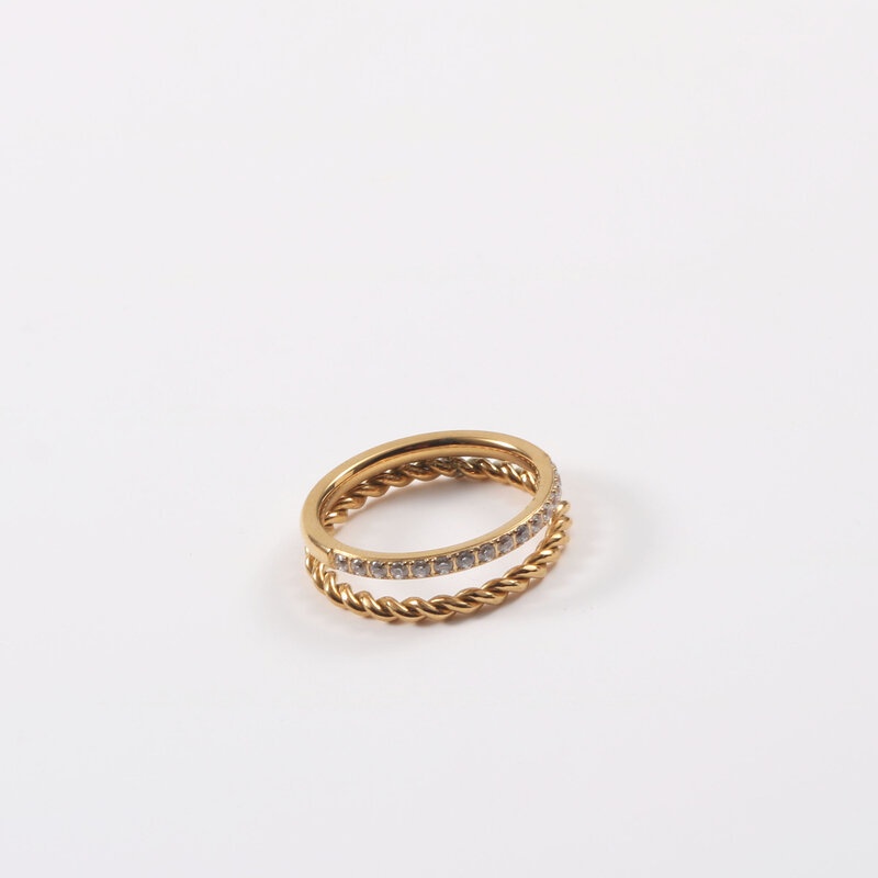 Double-layer Twist Half-Circle Diamond Ring Titanium Steel Plating 18k ...