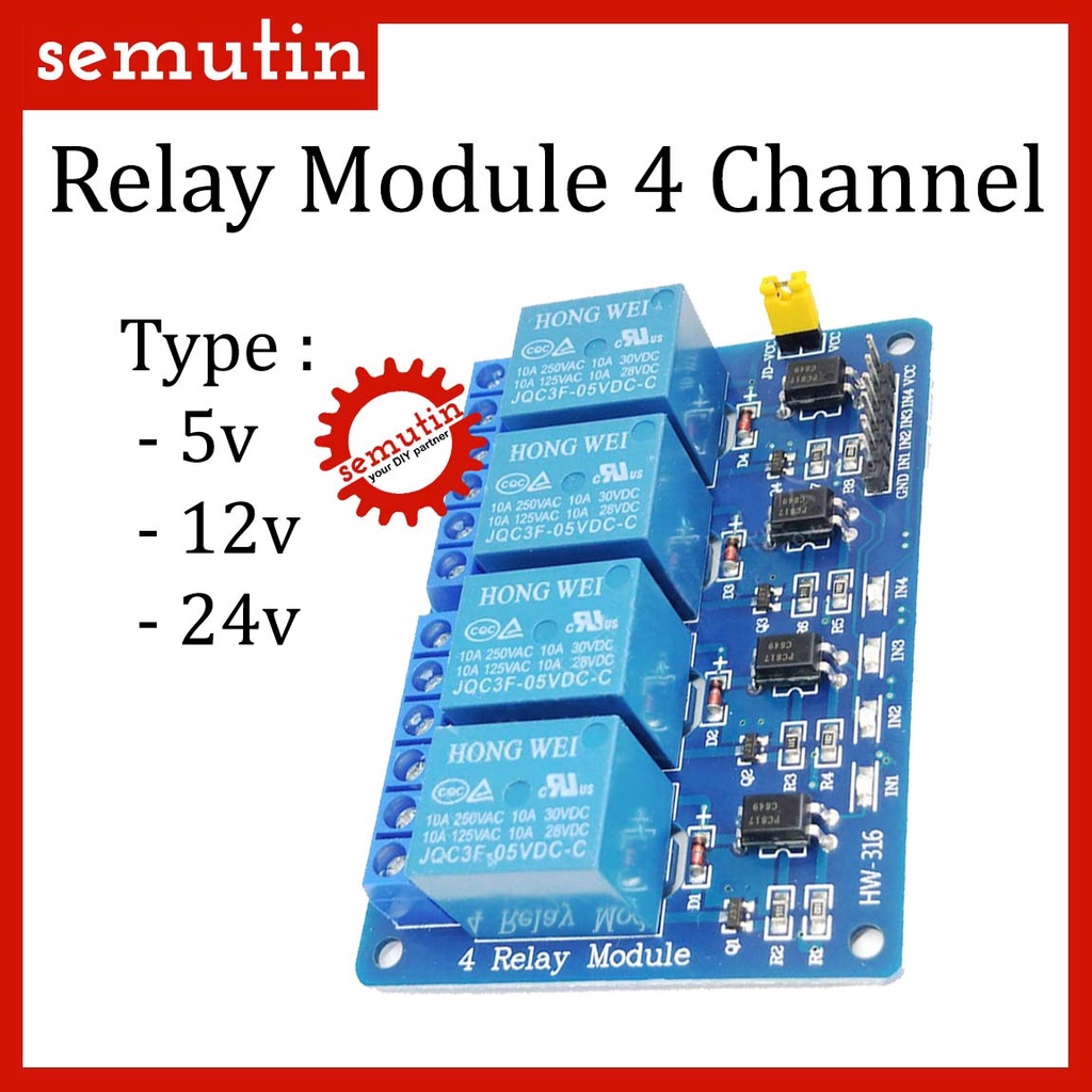 Relay Module 4 Channel / DC 5V 12V 24V Optocoupler Hig Low Trigger DIY ...