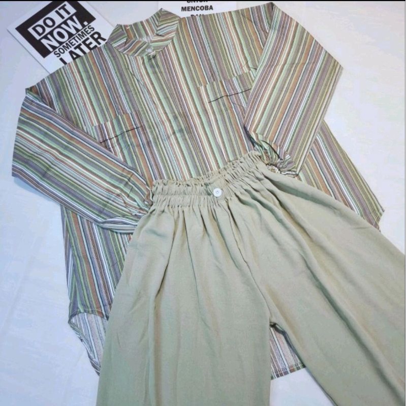 KEMEJA ONE SET OVERSIZE SHIRT OVERSIZED STRIPED SHIRT/ | Shopee Philippines