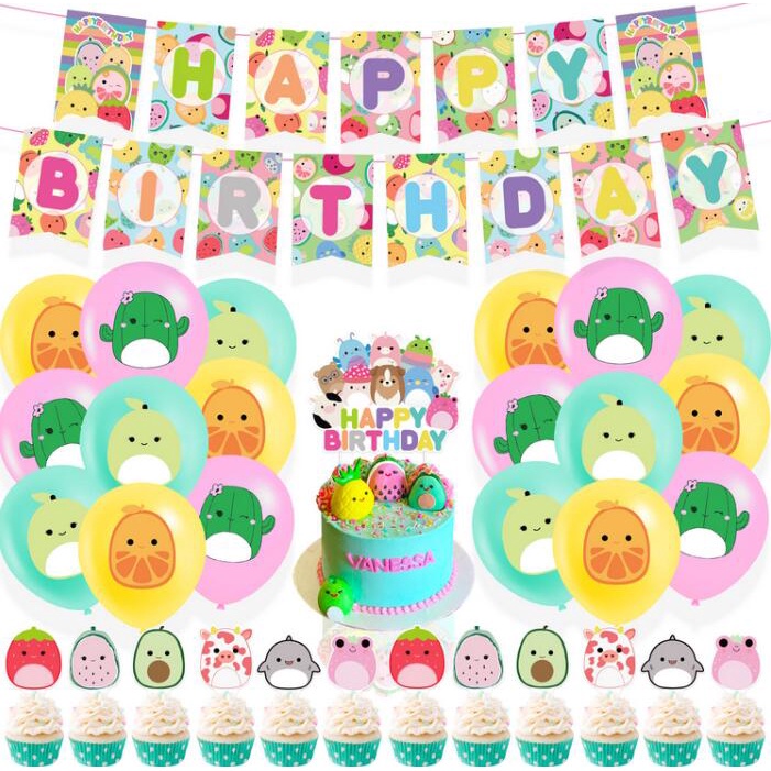 Squishmallows themed birthday party decoration set with happy birthday ...