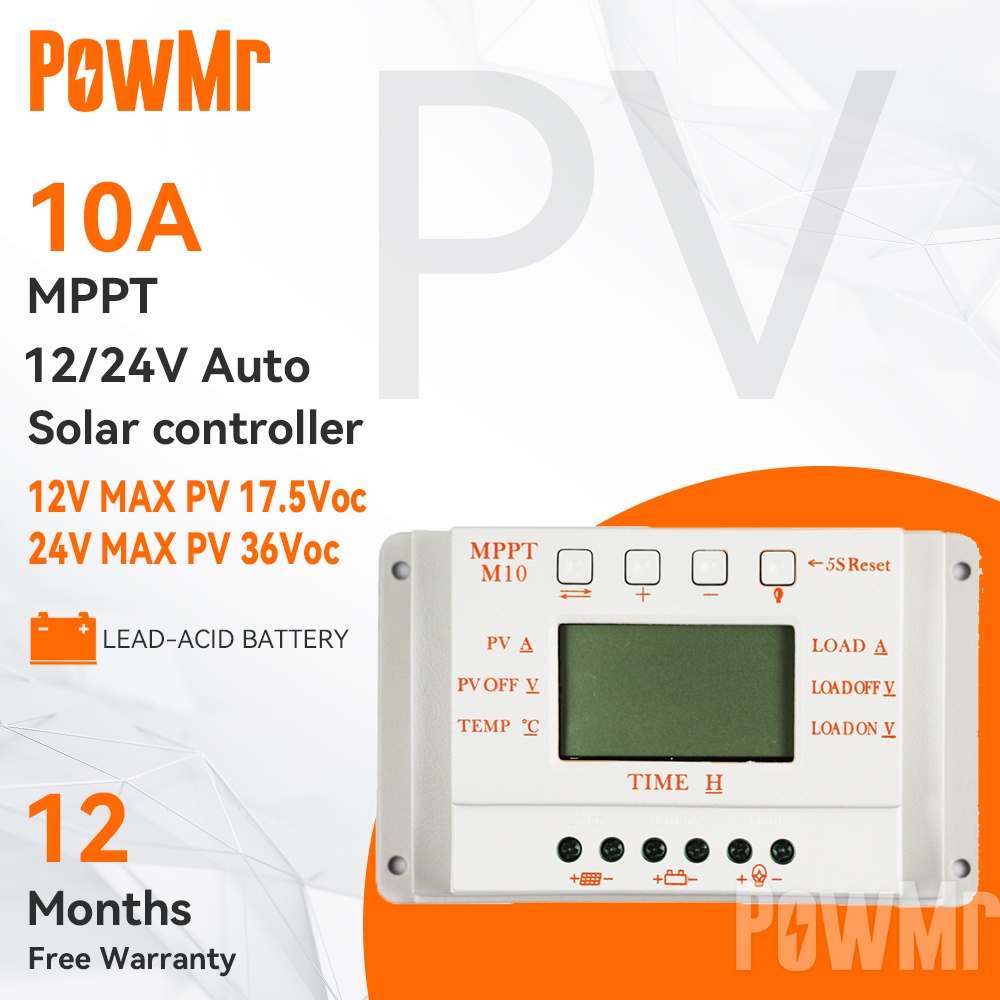 PowMr MPPT 10A Solar Charge Controller 12V 24V Solar Panel Battery ...