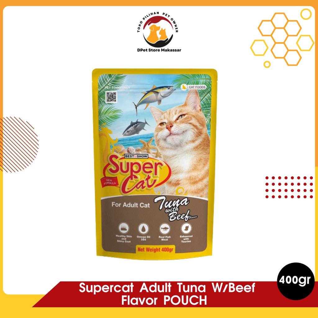 Cat Snack-Supercat Adult Tuna W/Beef Flavor POUCH 400gr | Shopee ...