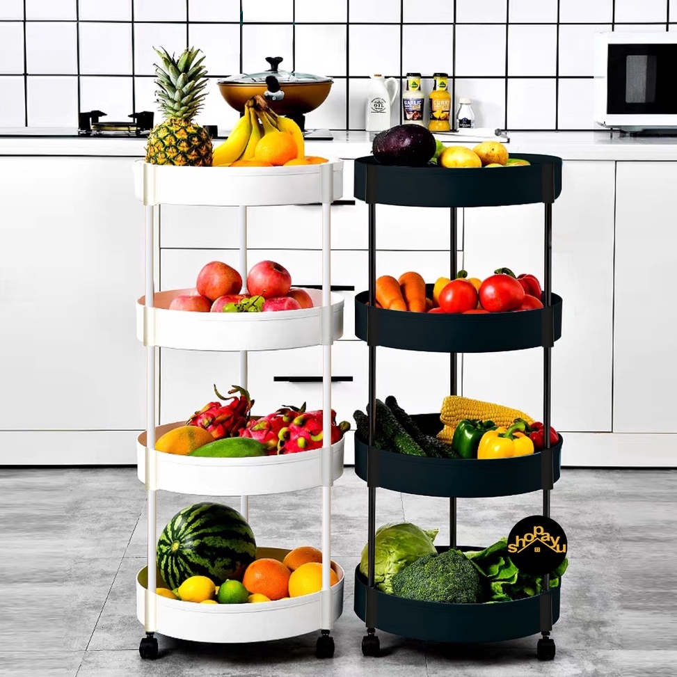 Multipurpose Round Kitchen Shelf 4-story Trolley Rack With z Wheels ...