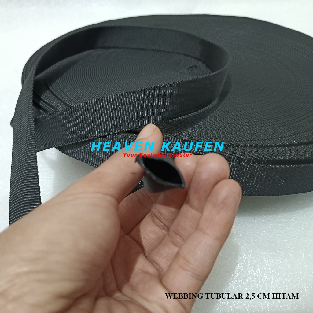 Double Hole Tubular Webbing Rope Width 2.5 cm Black Meter | Shopee ...