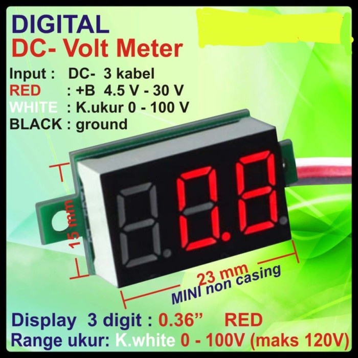 Mini Digital 0.36" Voltmeter Volt Panel Volt Meter 0 - 100V DC 3 Cables ...