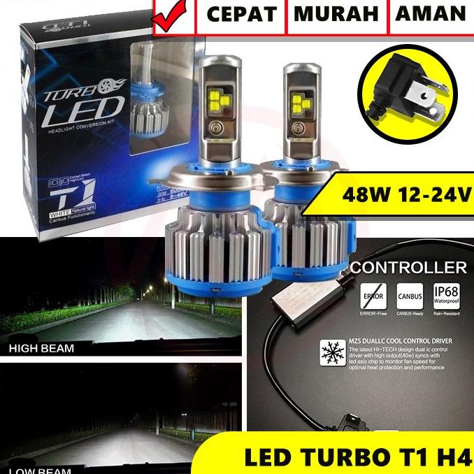 TURBO LED T1 LED HEADLAMP HI LO TURBO H4 T1 50W SUPER BRIGHT NEW ...